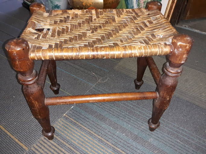 Antique Split Oak Footstool Ottoman
