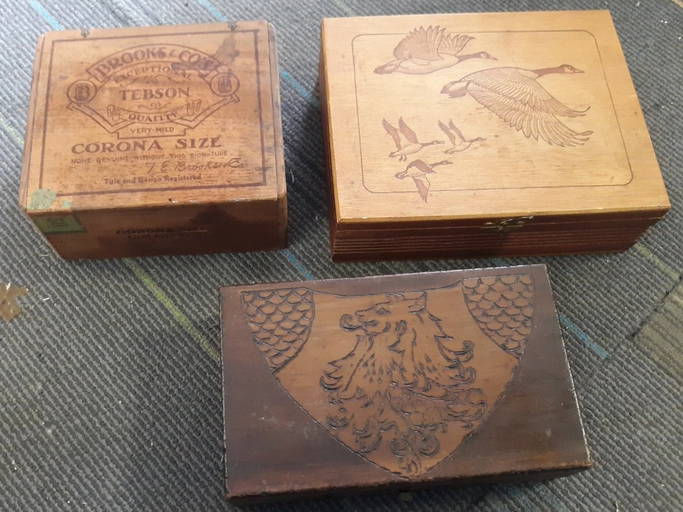 Vintage Wood Dovetailed Boxes Lot Of 3 Brooks