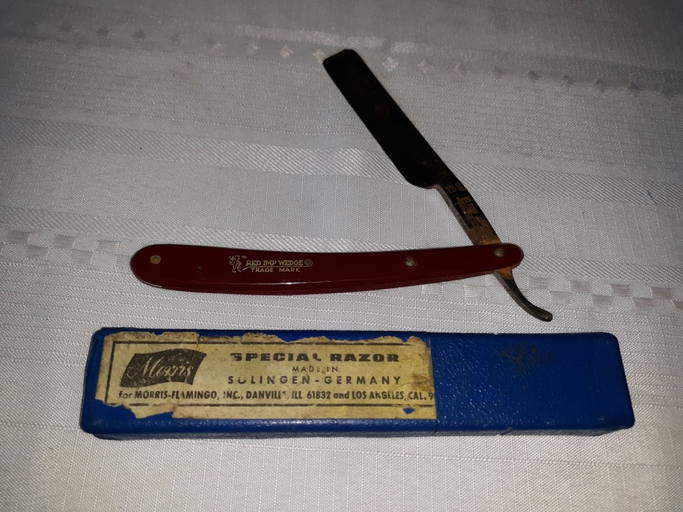 Antique Morris Red Imp Wedge Straight Razor W/box