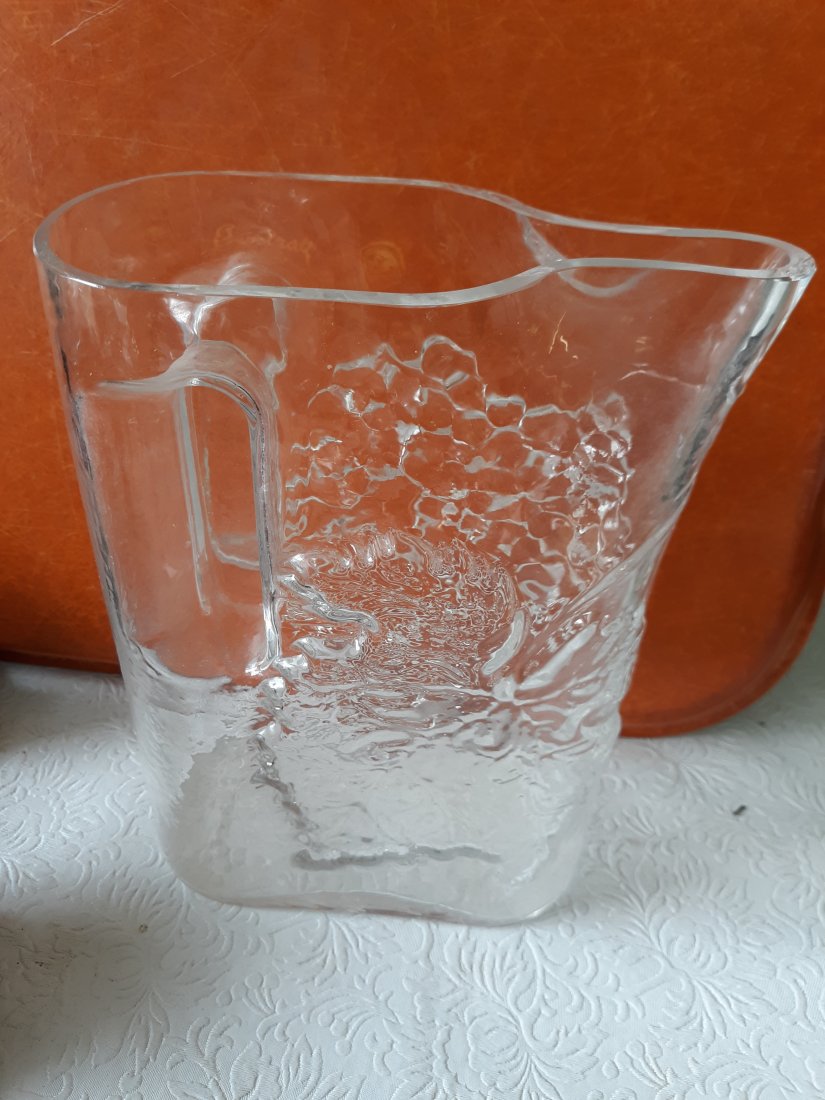 Claus Josef Riedel Glass Water Pitcher With Hand Grip Grape Decorated