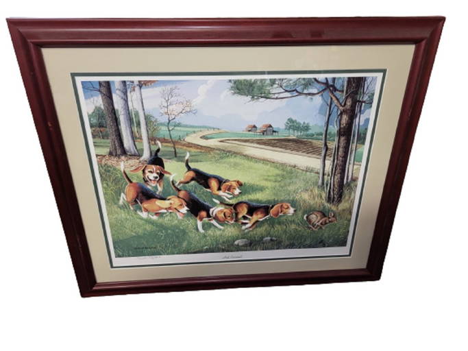 Ronald Ragland Litho Hot Pursuit Beagles Hunt
