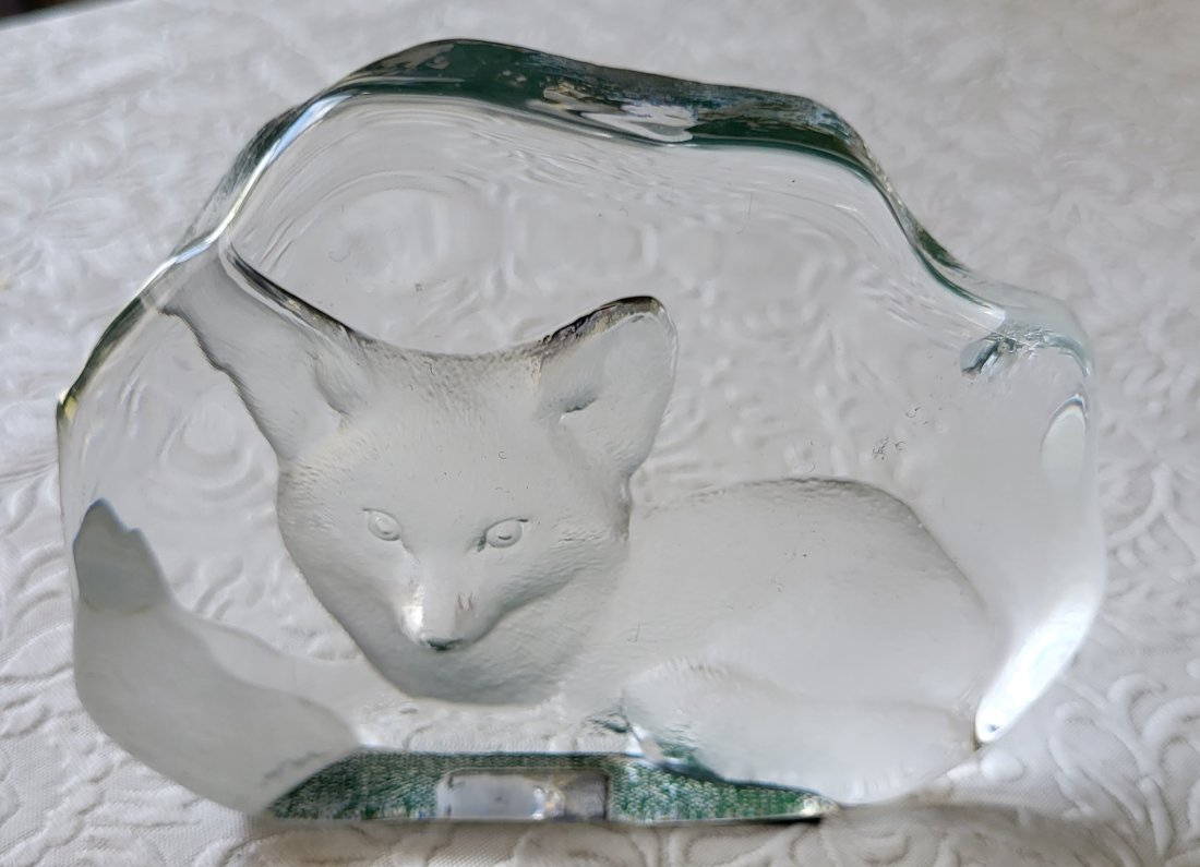 Mats Jonasson Lead Crystal Fox Paperweight Signed D