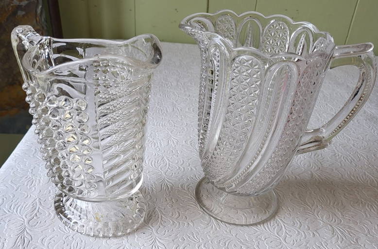 Pair Of Antique Glass Pitchers Mckee Doric & Doyle 240 Hobnail