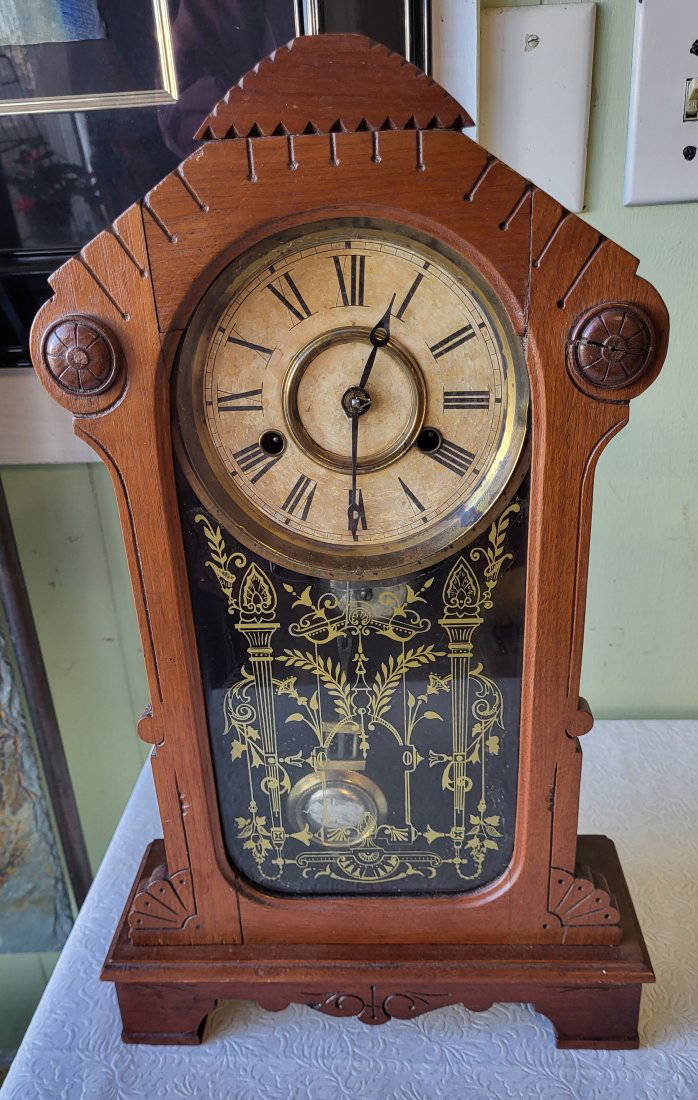 Victorian Walnut Shelf Mantle Clock Ingraham ? Ansonia? Auction