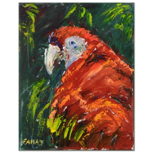 Elliot Fallas, "parrot In Reds" Original Oil Painting