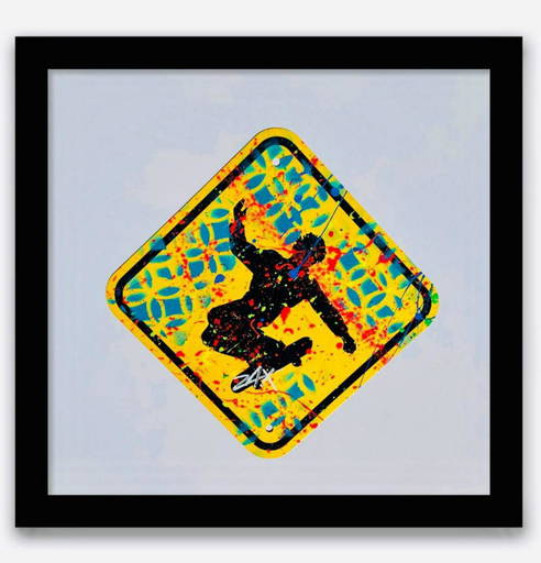 E.m. Zax "skateboarding" Hand Painted Original On Metal