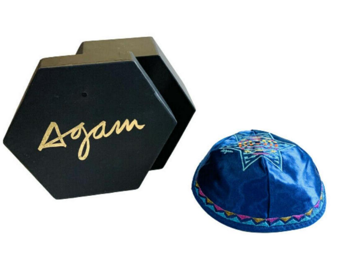 YAACOV AGAM ORIGINAL JUDAICA ART ON SILK KIPPA "AGAM (#0639A) on Sep 23 ...