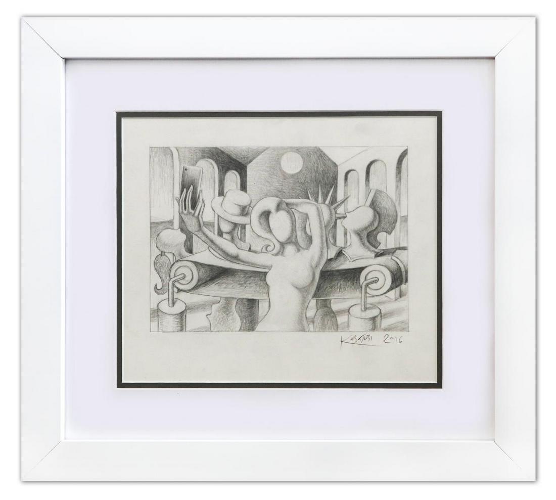 Mark Kostabi Original Drawing On Paper "auto Immortality"