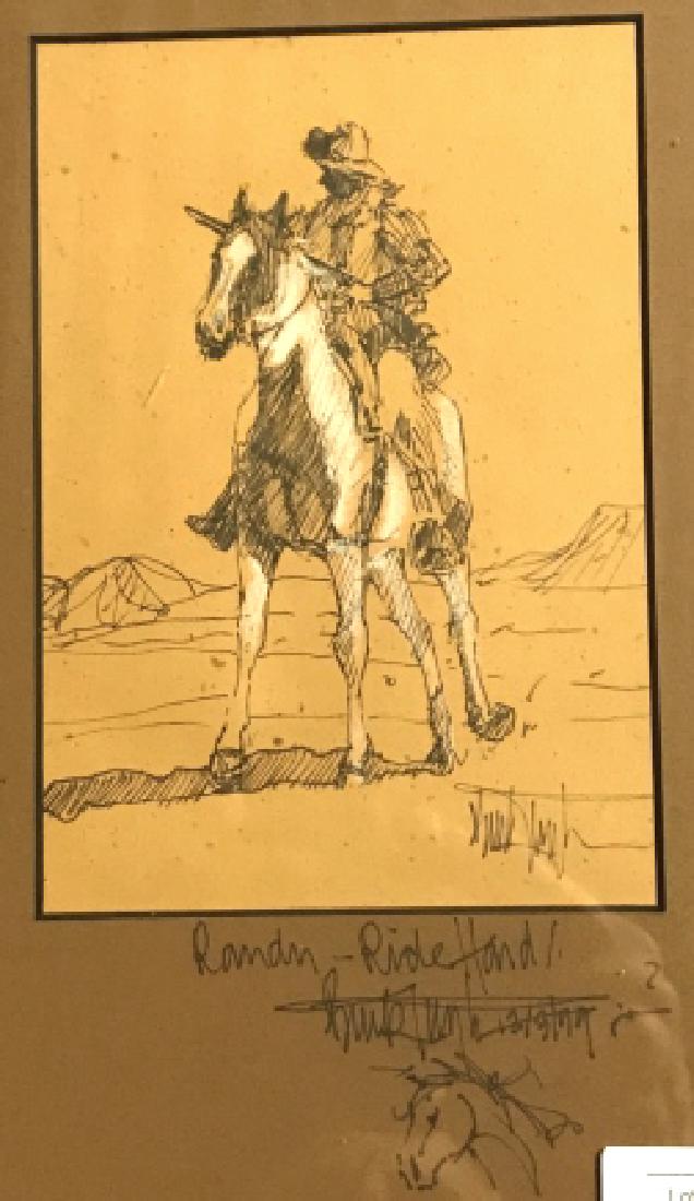 Buck Taylor Original Framed Western Pen Drawing, Signed