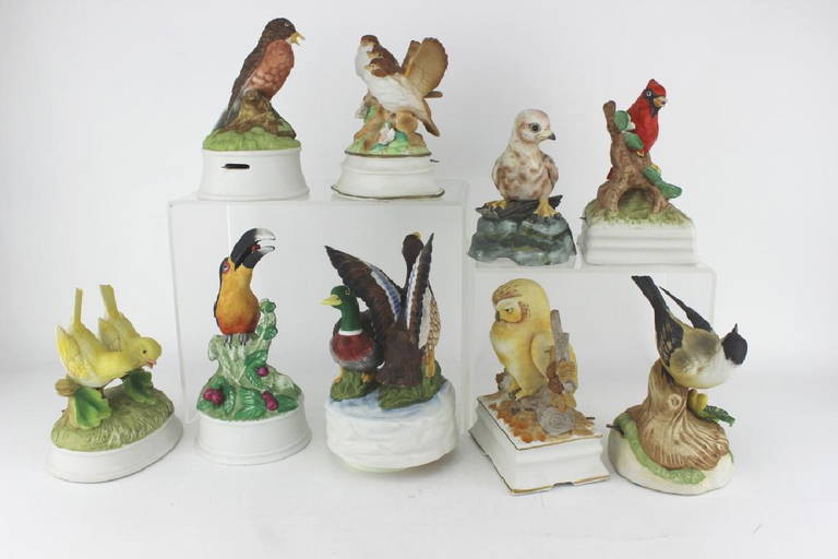 Nine Porcelain Bird Music Boxes
