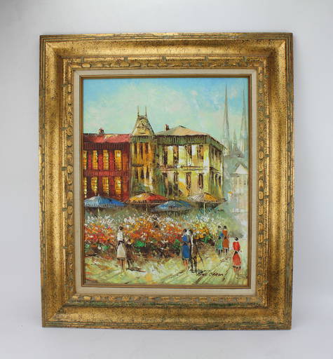 Rene Caron, Paris Street Scene, O/c