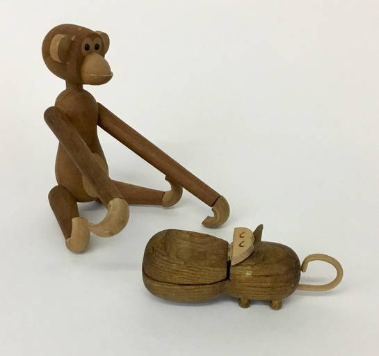 Teak Monkey & Hippo By Kaye Bojesen Zooline