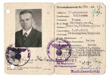 Wwii German Luftwaffe Grunherz Ausweis Id Card
