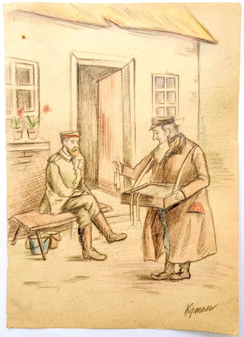 Original Jewish WW2 Pencil Draving, Artist Kipman, 1942
