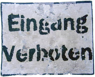 Original German Ww2 Sign Stop Halt W. Skull & Bones