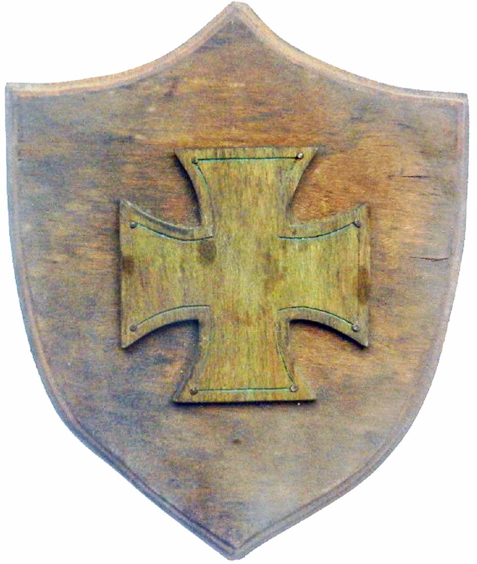 Original German WW2 Shield w. Iron Cross, Wood Carving