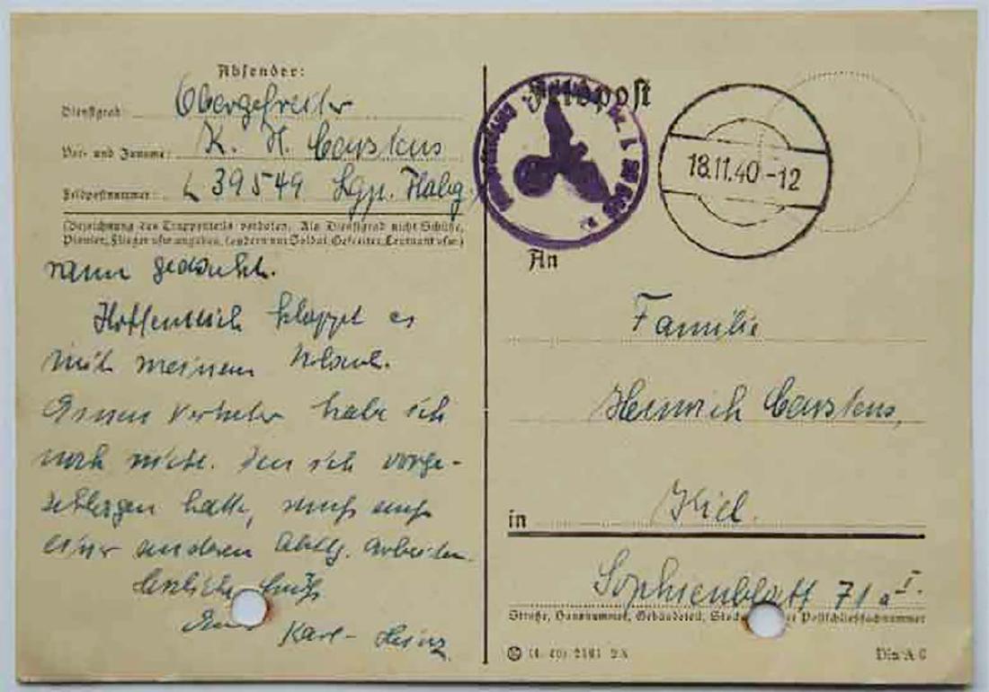 German WW2 Military Letter Feldpost, 1940