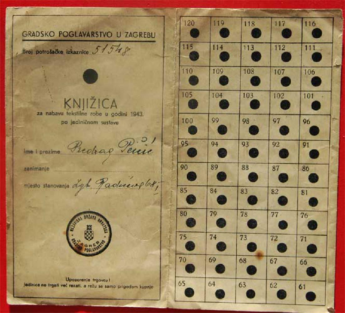 Original Jewish WW2 RATION CARD, Croatia 1943