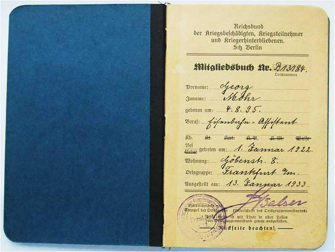 German Ww1 Ww2 Id Document, Reichsbund 1933