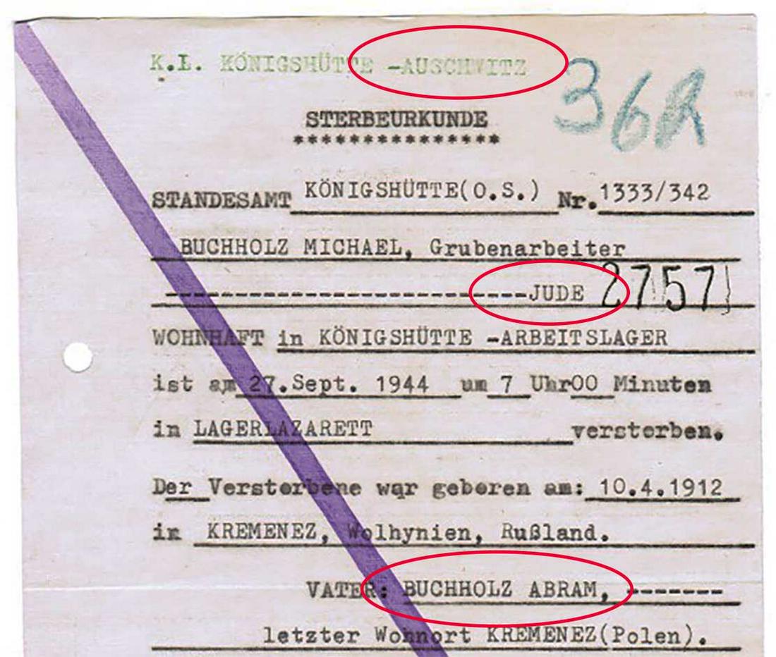 German Ww2 Death Certificate For Jude Fr. Auschwitz