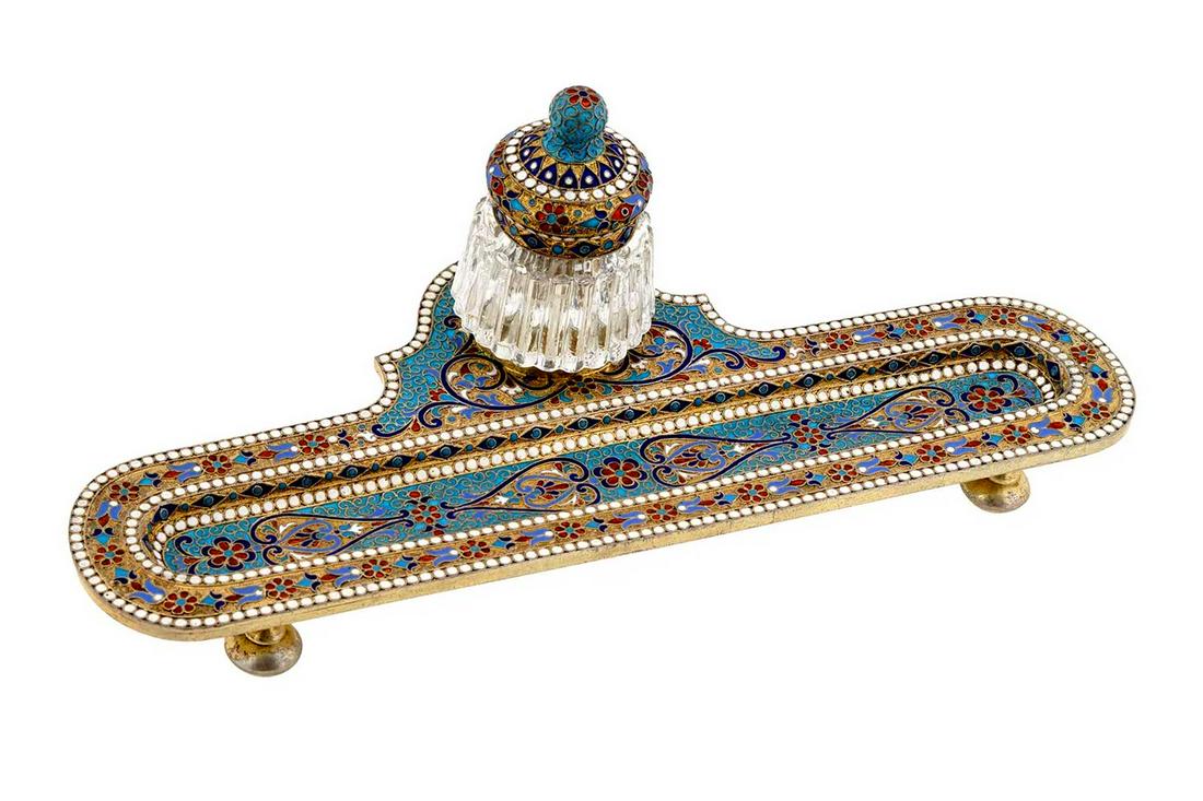 Klingert - Russian Silver Enamel Inkwell Set Auction