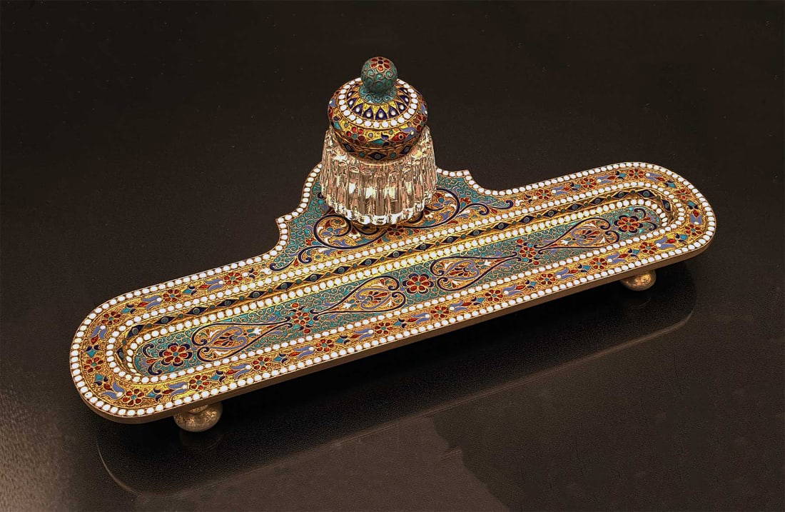 Klingert - Russian Silver Enamel Inkwell Set Auction