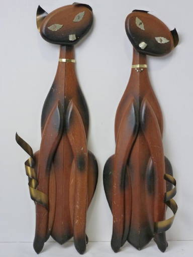 Mid C. Mod. Siamese Wood Wall Cat Decor