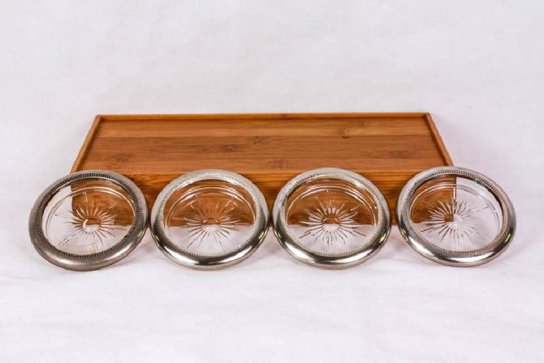 Set Of 4 Silverplate Rimmed Coasters
