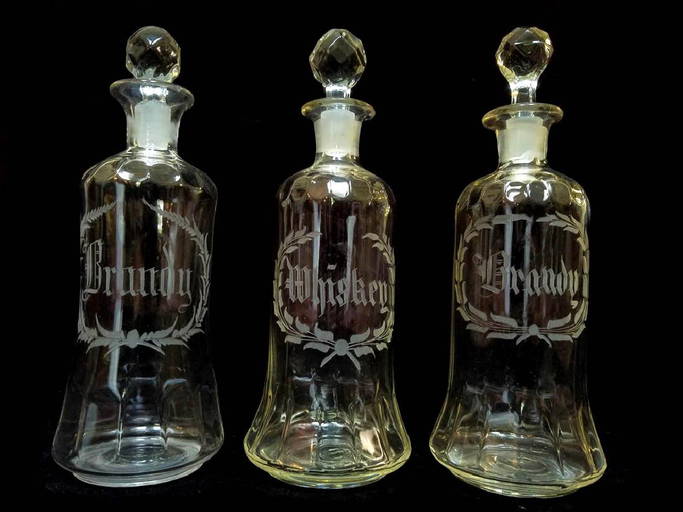 19th C. Etched Glass Bar Back Bottles