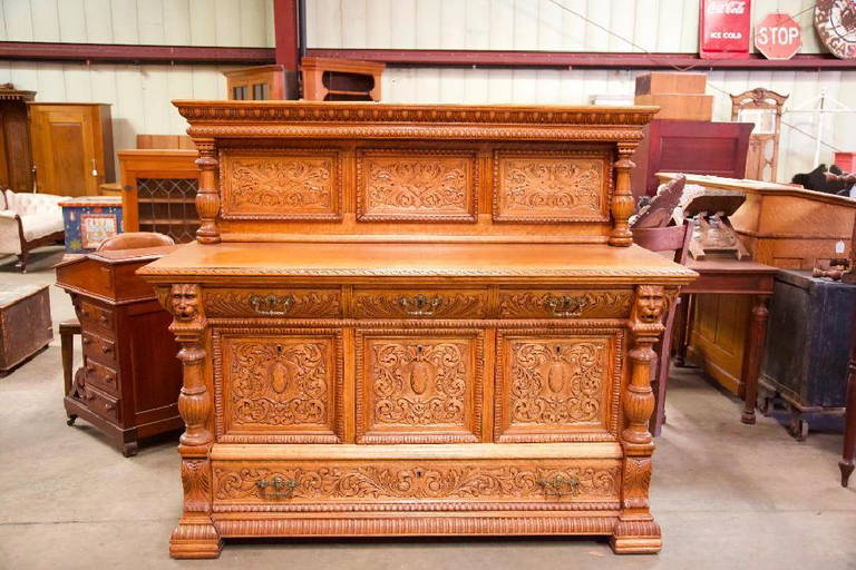 Antique Oak Renaissance Scrollwork Sideboard