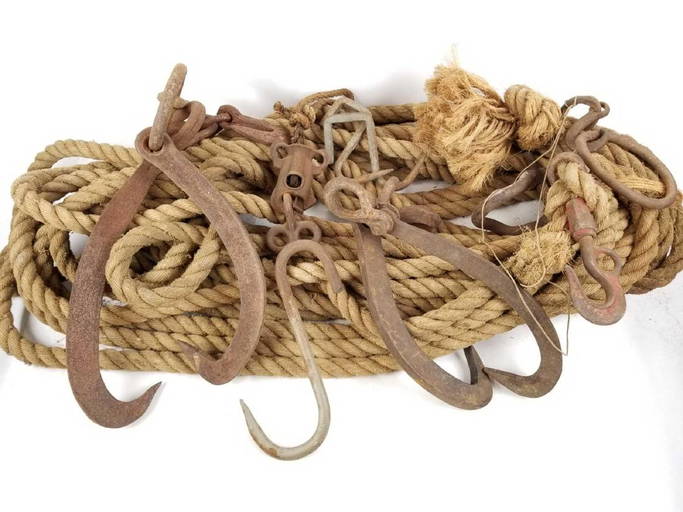Antique Lumber Hooks With Rope