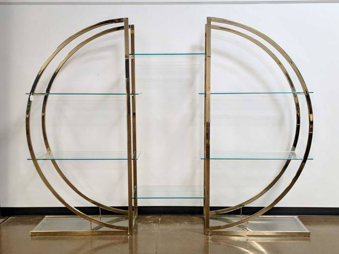 Vintage Brass Circular Shelving Unit