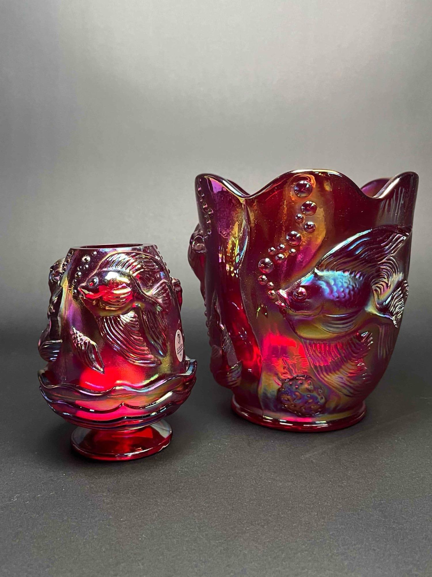 Fenton Red Carnival Atlantis Pattern Glass Auction