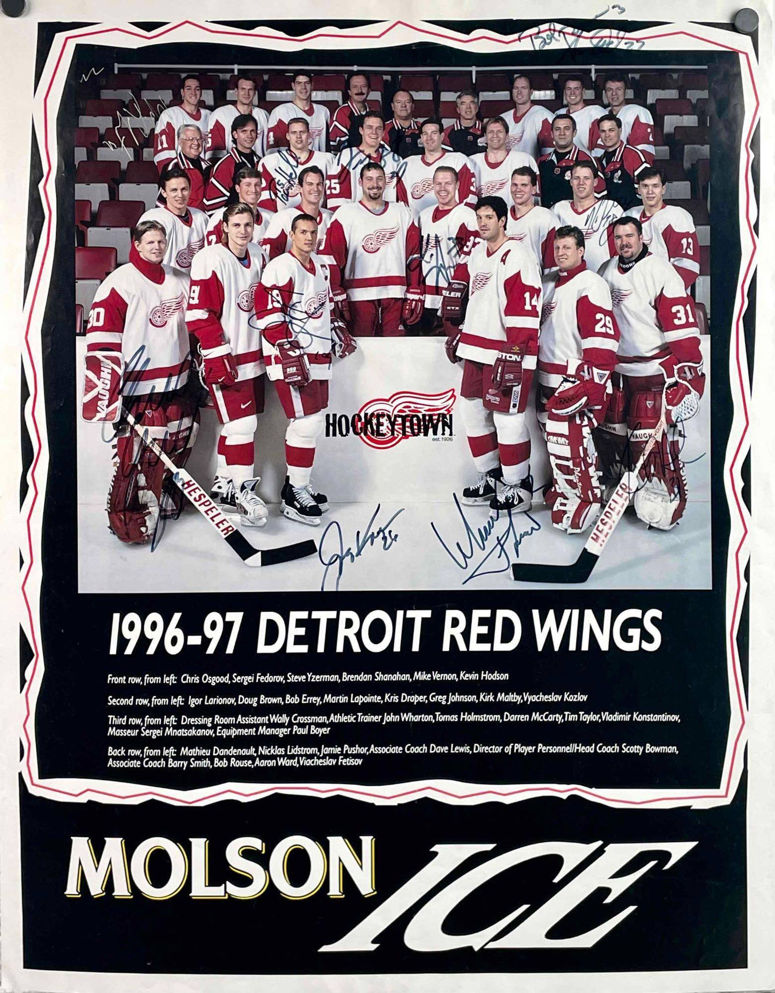 1996-1997 Detroit Red Wings Signed Poster (chris Osgood, Steve Yzerman ...