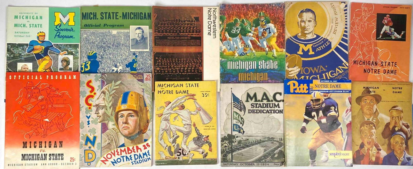 Twelve Vintage Football Programs (michigan, Michigan State, Notre Dame ...