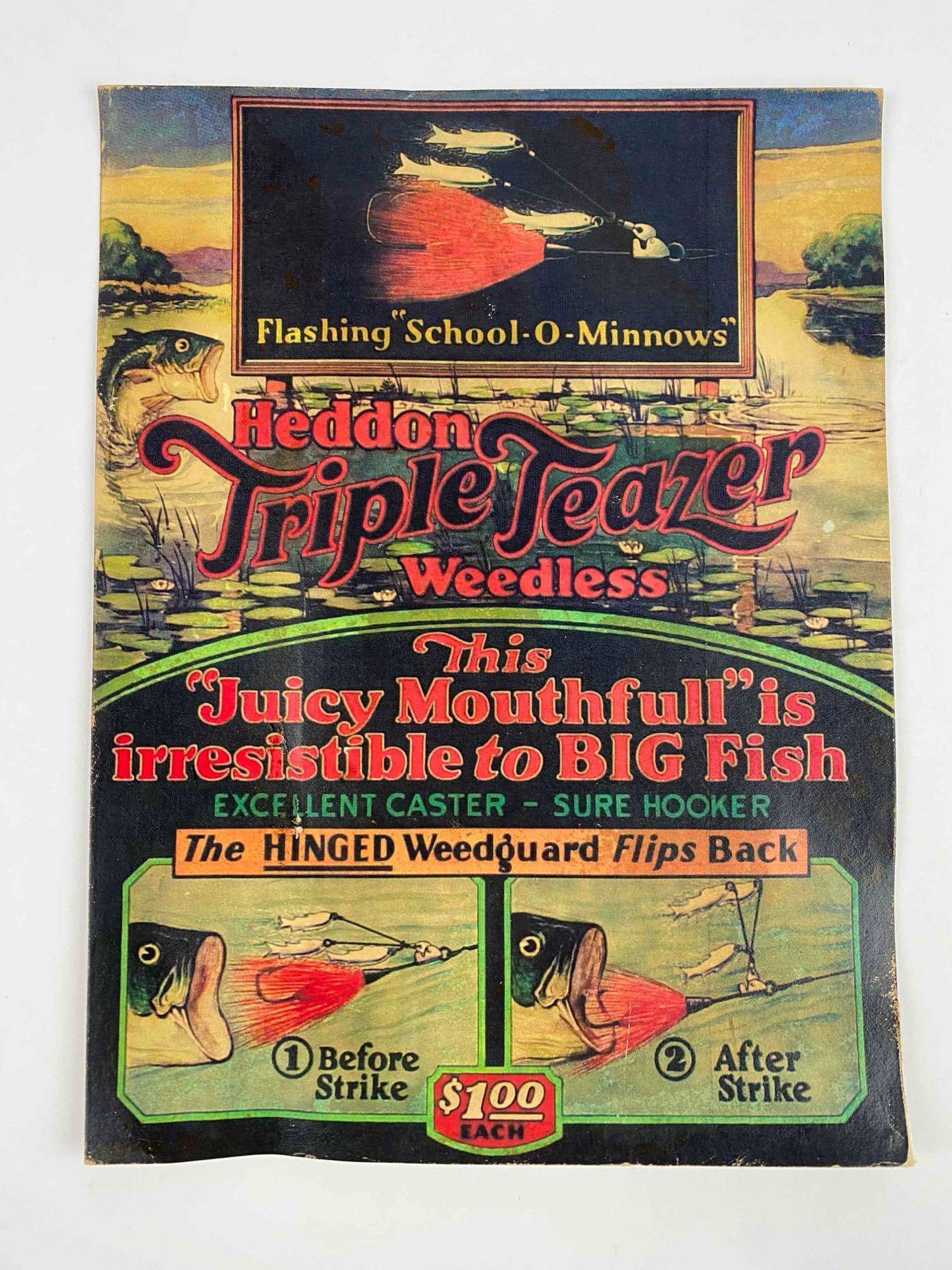Heddon – Triple Teaser Weedless Fishing Lure Cardboard Advertisement ...