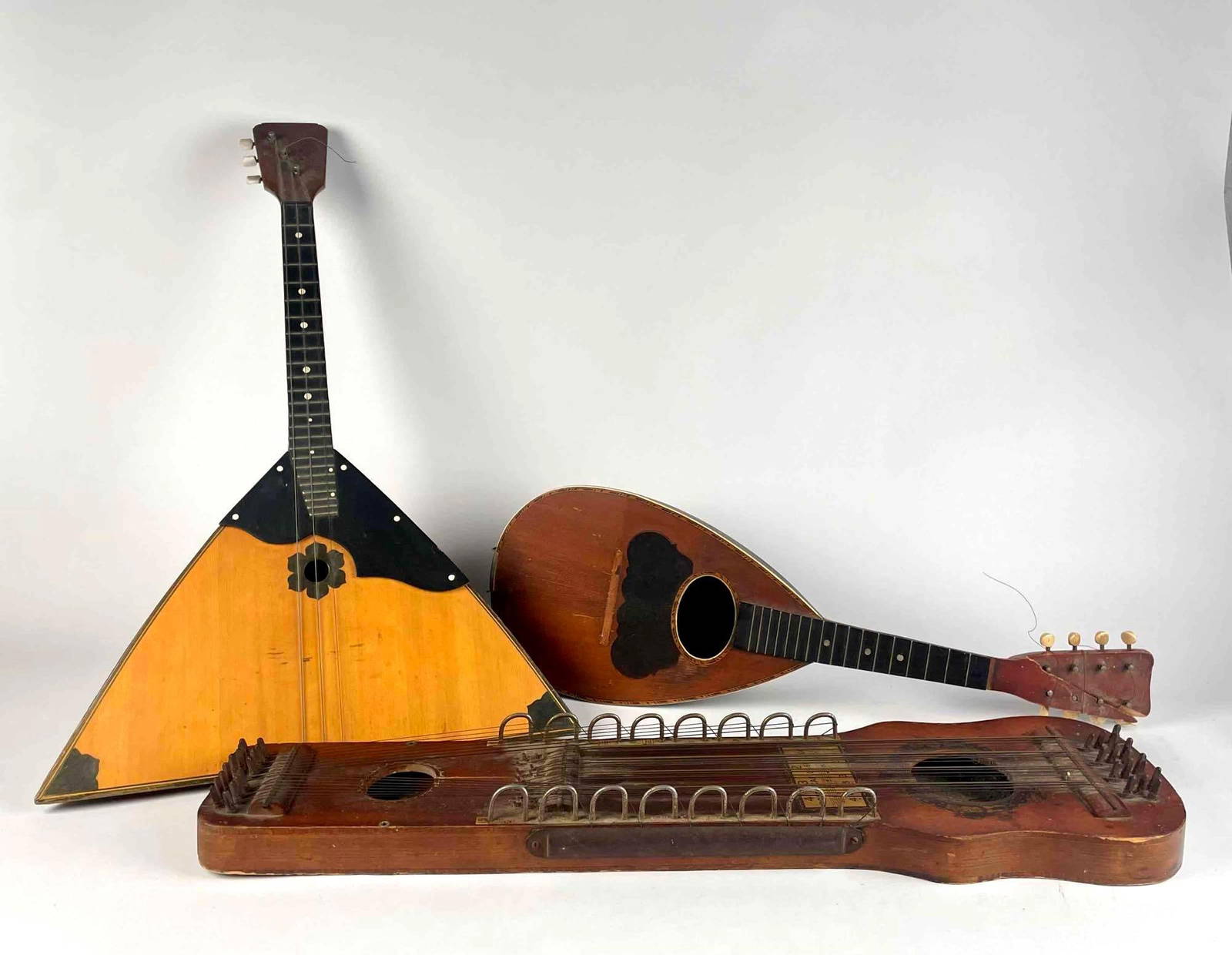 3 Antique String Instruments (balalaika, Mandolin, Ukelin) Auction