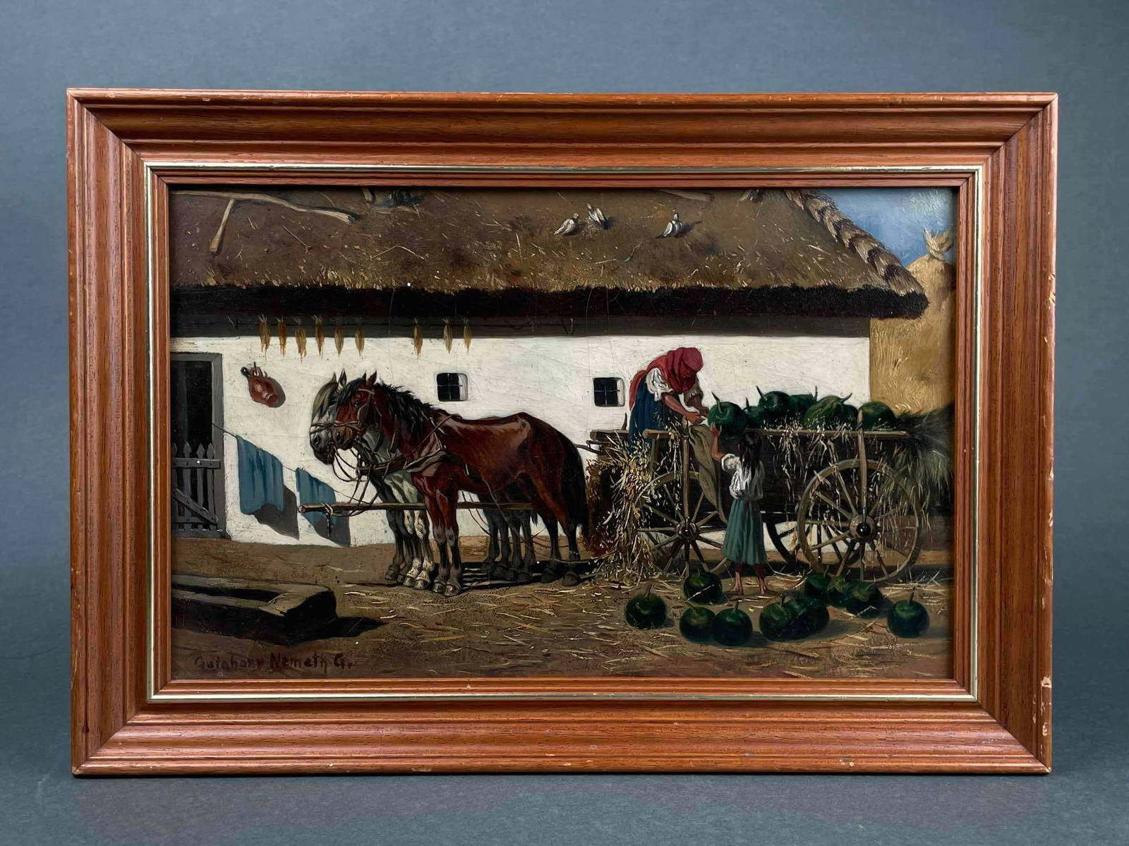 Hungarian Horse Cart Oil Painting (gyula Gutahazy Nameth, 1880) Auction