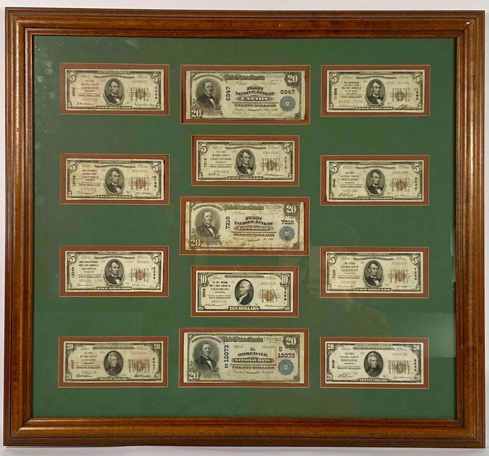 Framed 12 Notes U.s. Currency Auction
