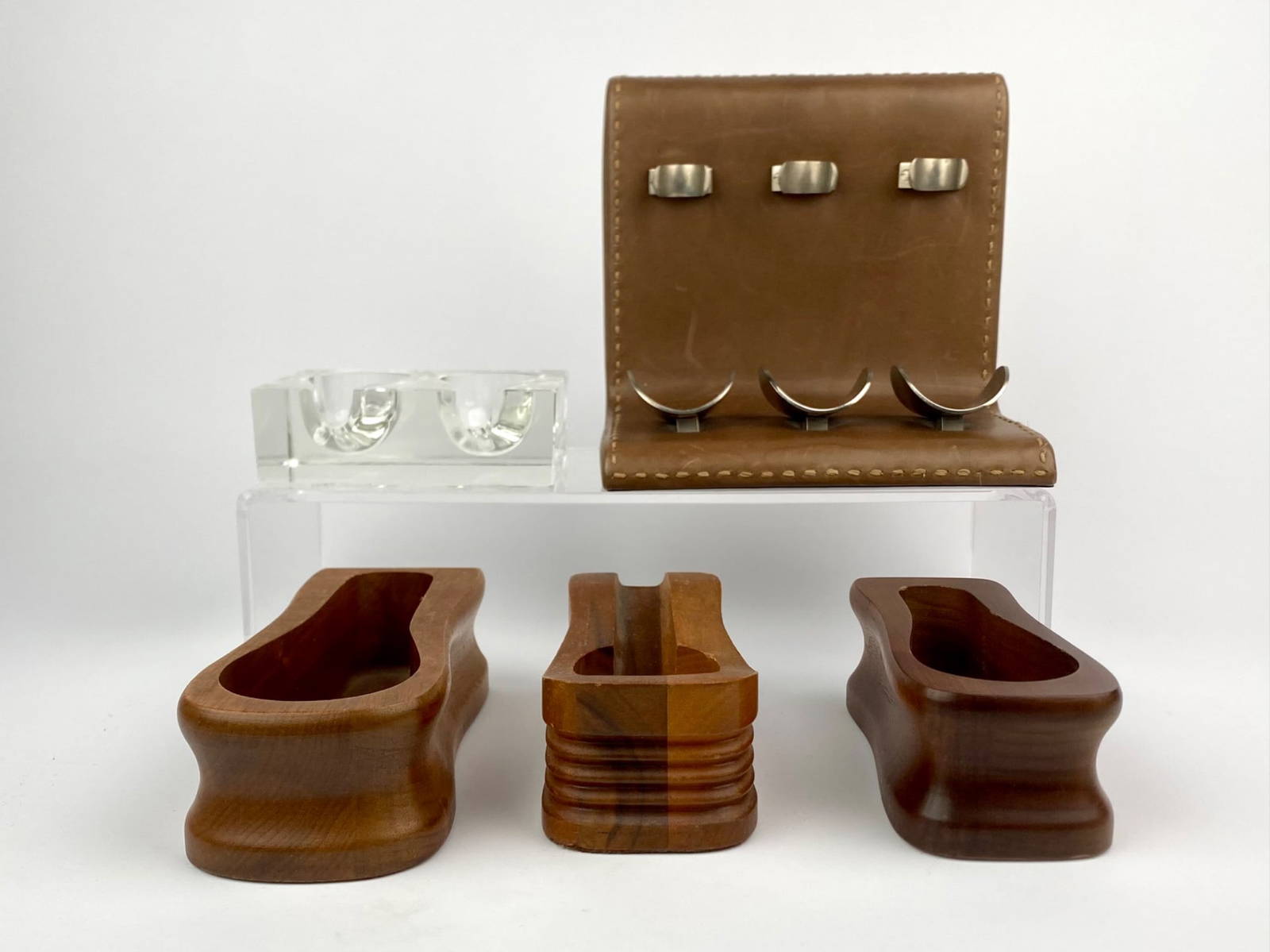 Group Of Five Pipe Stands In Lucite, Leather, And Wood By Decatur ...