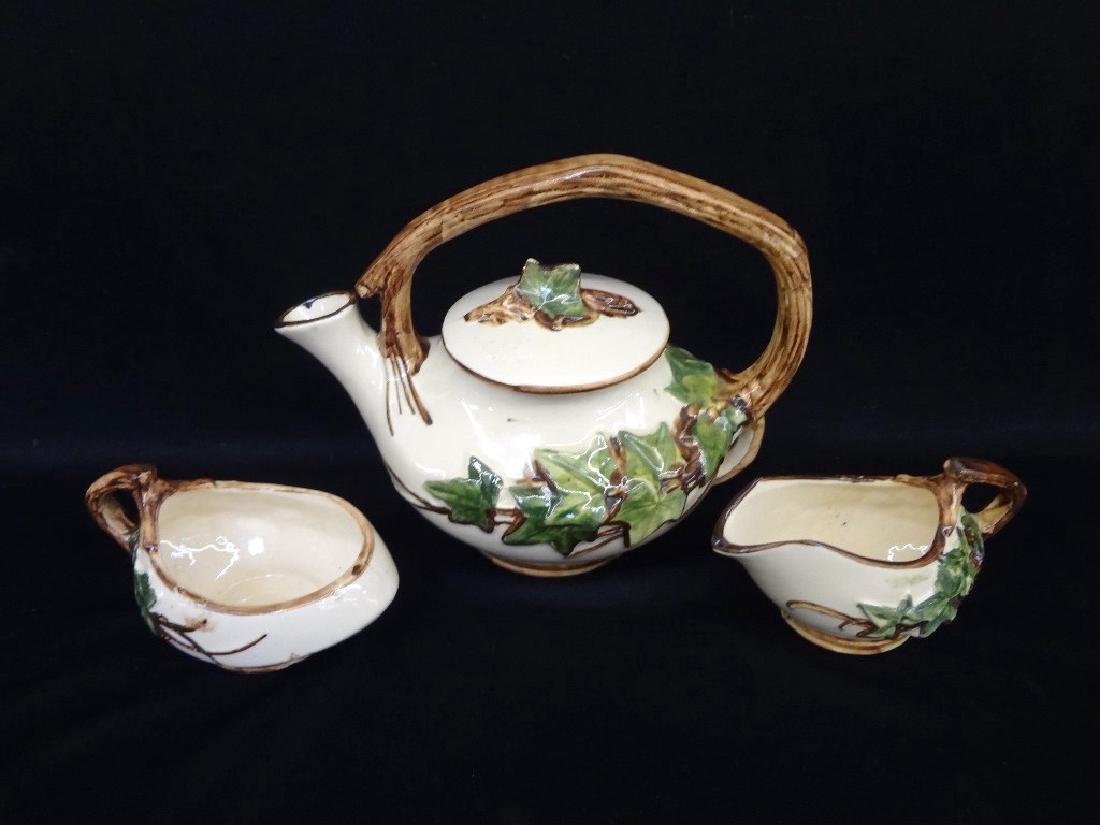McCoy Pottery Tea Set: Tea Pot, Creamer, Sugar