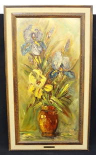 Leo Ritter "still Life Irises In Vase" Original Oil On