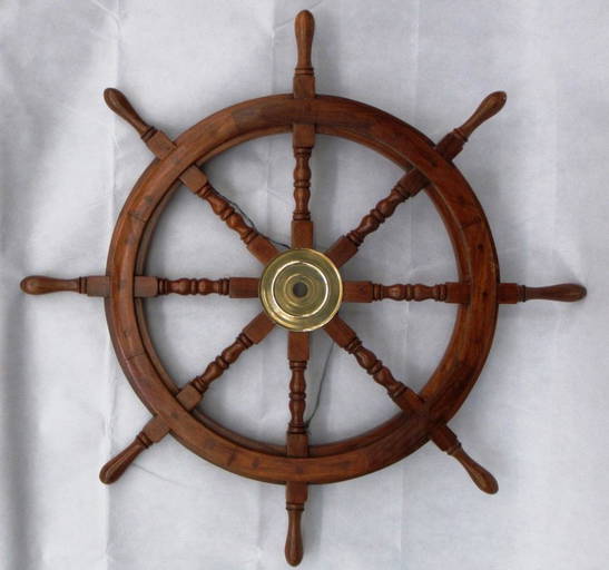 Wooden And Brass Nautical Ships Wheel Wall Hanger