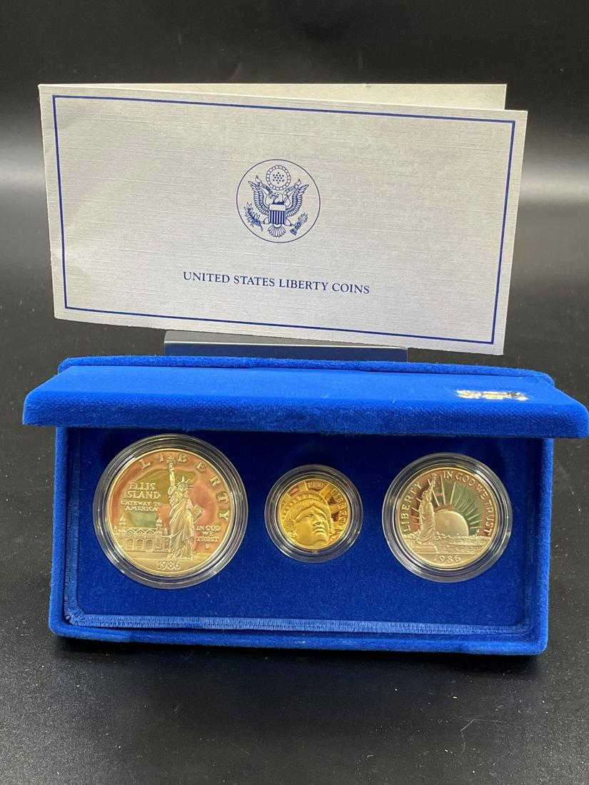 1986 U.s. Mint Liberty Coin Set Silver And $5 Gold In