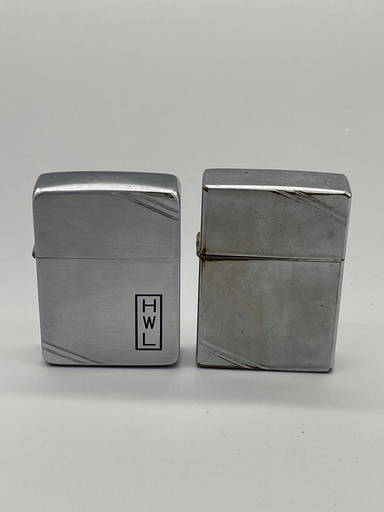 (2) Vintage Zippo Lighters One Square Slash Lines