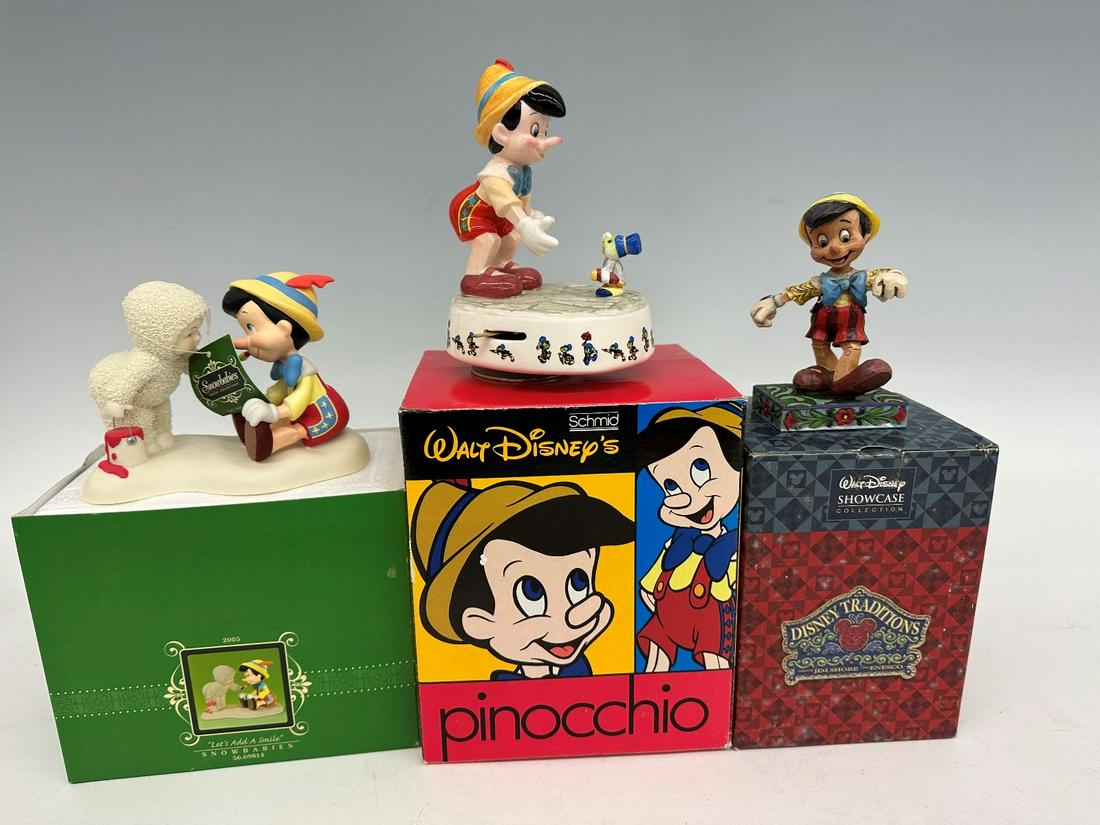 (3) Walt Disney Pinocchio Figures With Boxes