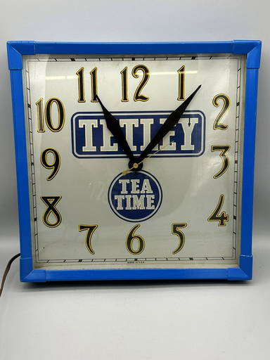 Tetley Tea 1950's Square Advertising Clock Dualite Co.