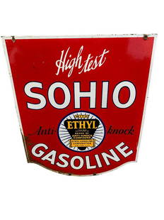 Sohio Anti Knock Gasoline W/ Ethyl Logo Porcelain Sign
