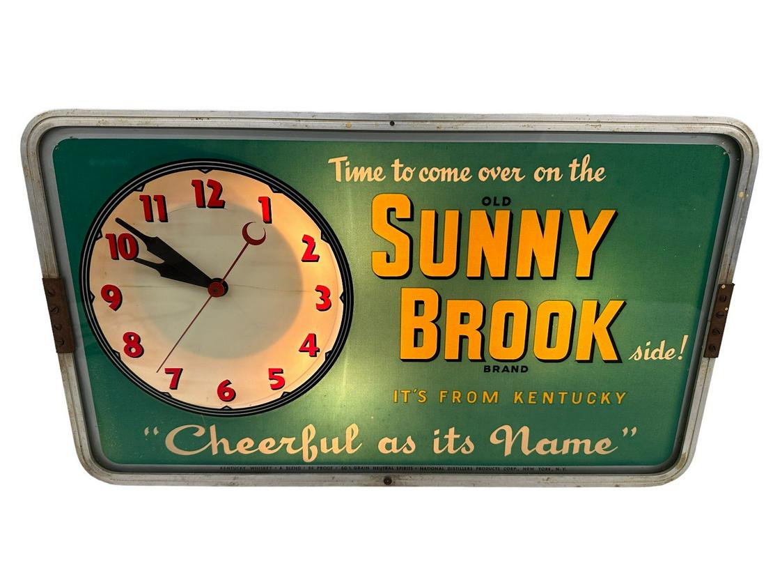 1930's Sunny Brook Whiskey Advertising Light Up Sign And Clock Auction