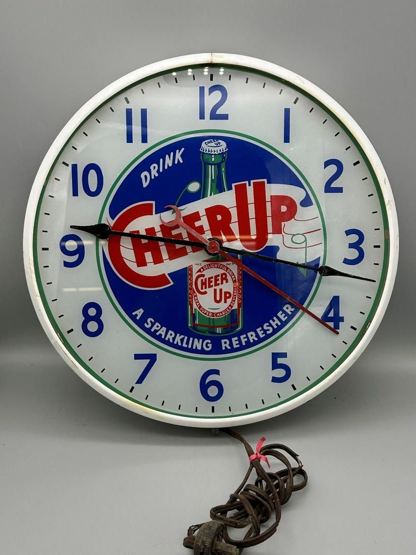 Cheer Up Sparkling Refresher Advertising Light Up Sign And Clock Auction